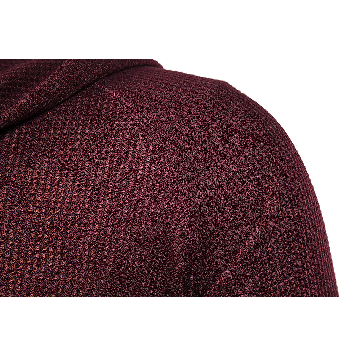 DELCARINO Men's Causal Pullover Hoodie Lightweight Solid Color Hooded Sweatshirt Tops Long Sleeve Waffle-Knit Henley Shirt (Large, Wine)