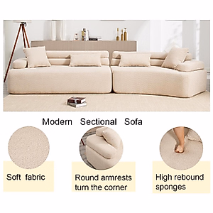 Modular Sectional Sofa, 139" Modern Minimalist Upholstered Curved Sofa Couch with 4 Pillows, 2 Piece Combination 4 Seater Sofa for Living Room Apartment Bedroom Office, No Assembly Required (Khaki)