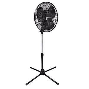 Comfort Zone 16" Oscillating Pedestal Fan with Folding Base, 3-Speed, Adjustable Height and Tilt, Top-Mounted Controls, Ideal for Home, Bedroom & Office, CZST162BTEBK