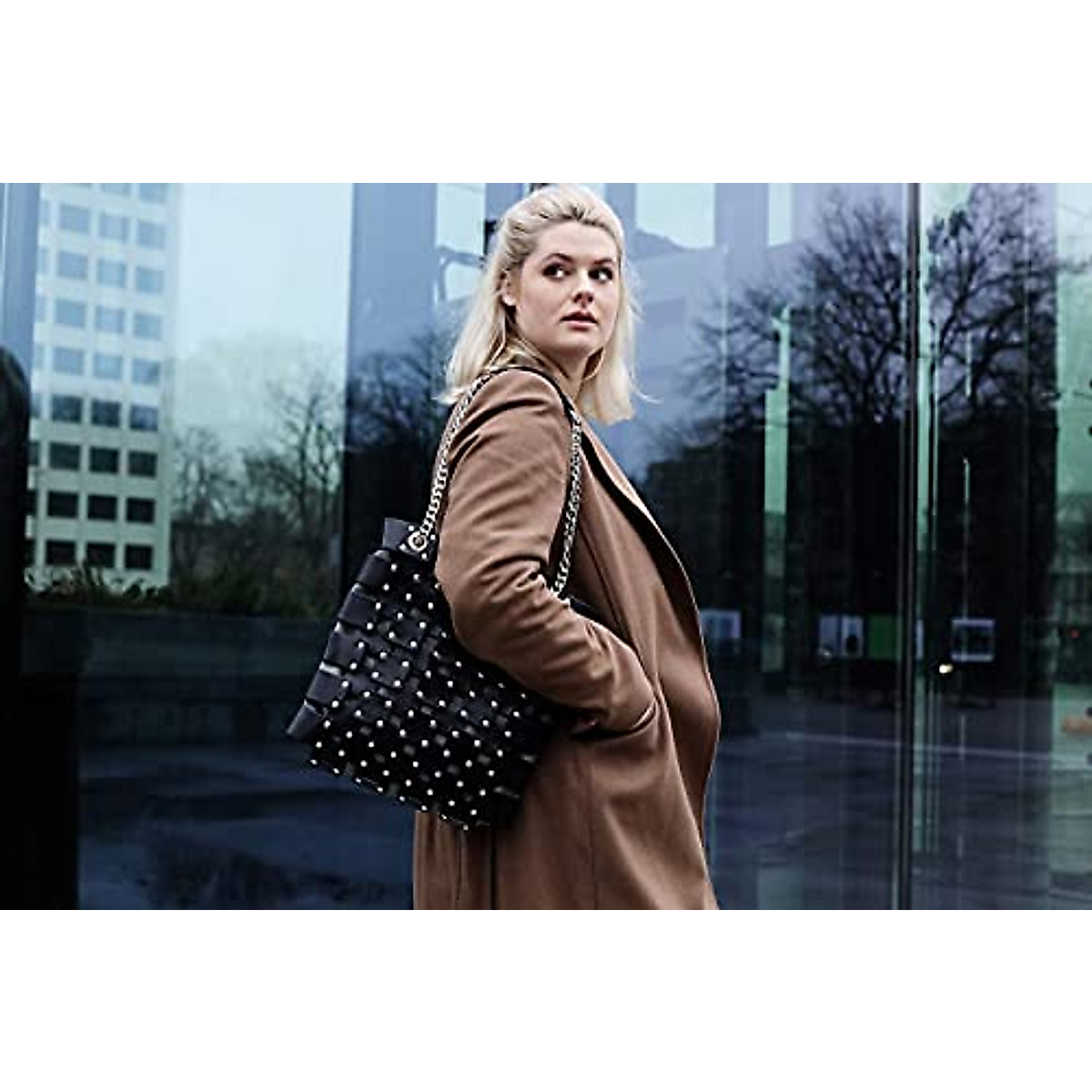 Time Resistance Leather Tote Bag for Women Shoulder Bag Handmade Black Purse