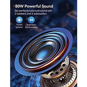 Uoudio 80W Bluetooth Speakers, IP67 Waterproof Wireless Speakers with RGB Lights, Rich Bass, 360° Stereo Sound, Built-in Mic Port, 12H Playtime, Portable Outdoor Speakers for Party Travel Beach