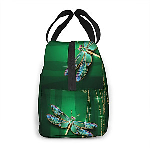 Mount Hour Dragonfly Green Insulated Lunch Box Reusable Cooler Tote Bag Waterproof Lunch Holder Gift for Women & Men Work Picnic or Travel