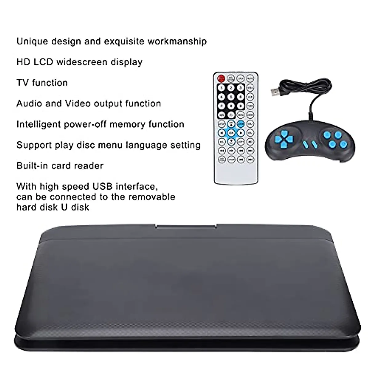 Zunate 12" Portable DVD Player, Small TV Player with 270° Rotation Screen, LCD Wide Screen Display Mobile DVD Player for Home, Office, Car (Black)