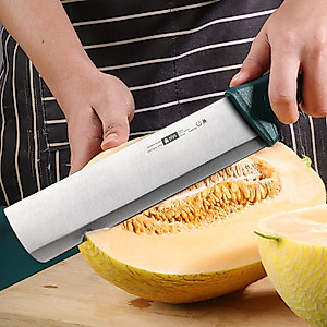 Plys Vegetable Knife 8-inch Lettuce Knife Sharp Watermelon Knife and Fruit Cutting Knife High Carbon Stainless Steel Produce Knife Ergonomic Handle for Home Kitchen and Restaurant- Dark green