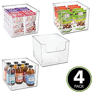 mDesign Modern Plastic Open Front Dip Storage Organizer Bin Basket for Kitchen Organization - Shelf, Cubby, Cabinet, Cupboard, and Pantry Organizing Decor - Ligne Collection - 4 Pack - Clear