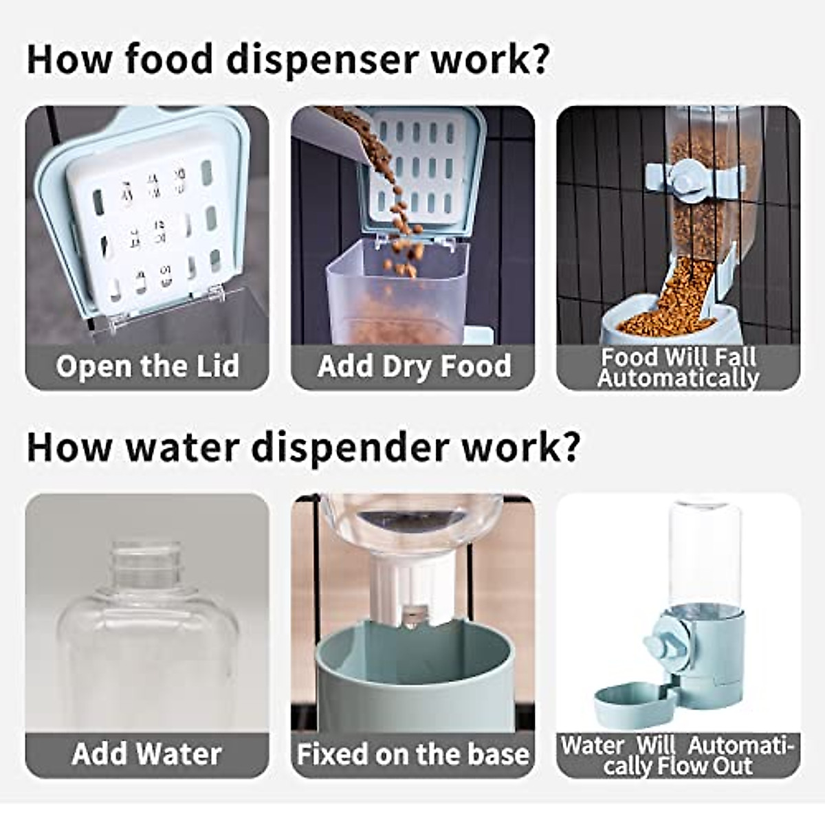 BNOSDM Rabbit Automatic Food Feeder and Water Dispenser Bunny Gravity Feeding Station Waterer Set Hanging Self-Dispensing Feeder for Ferret,Guinea Pigs Chinchillas Kittens