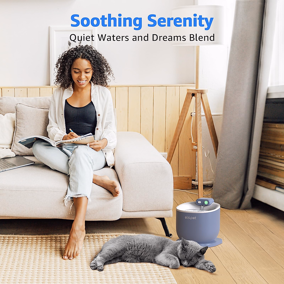 Cat Water Fountain: ELS PET 5000mAh Battery Operated Cat Fountain, 2.5L/84oz Wireless Pet Water Fountain with Motion Sensor, Cordless Cat Water Dispenser for Cats, Dogs, Multi Pets