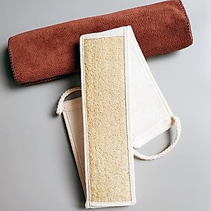 Loofah Back Scrubber for Shower, Natural Soft Flax Back Exfoliator Cleaner for Shower Acne, Extra Long Back Scrub Washer, Dual-Sided Bath Exfoliating Scrubber, Deep Clean&Invigorate Skin for Men/Women