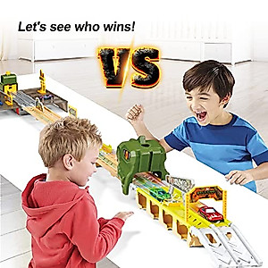 Dinosaur Cars Toys with 81.5inch Dino Track, Carrier Transport Dinosaur Truck with 6pcs Die-cast Cars Toys for Kids 3 4 5 6, Parking Lot Garage Kids Toys for Boys 3-5 5-7 Years Old Gift