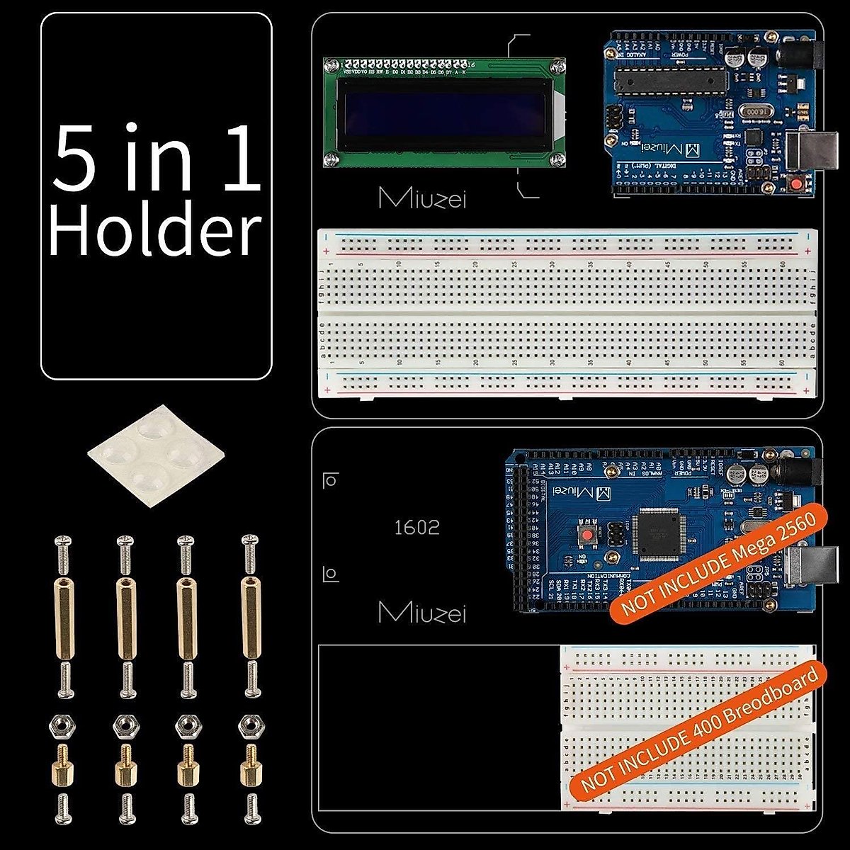 Miuzei Starter Kit Compatible with Arduino Projects, Circuit BreadBorad, LCD1602 Module, Breadboard, Jumper Wires, Servo, Sensors, LEDs, Detailed Tutorial MA05