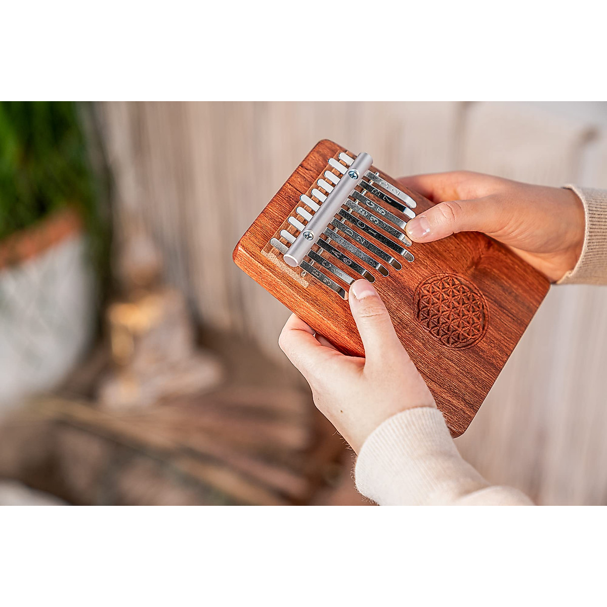 Kalimba Thumb Piano, 10 Keys — Includes Tuning Hammer and Case — For Meditation, ASMR, Sound Therapy and Yoga, 2-YEAR WARRANTY