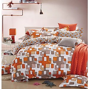 Minimal Style Geometric Shapes Duvet Quilt Cover Scandinavian Midcentury Modern Geo Print 100-percent Cotton Bedding Set Soft Casual Retro Mosaic Orange Blush Taupe King Full Queen or Twin (Twin)