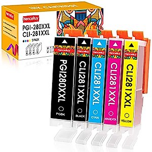 HenceBuy Compatible Ink Cartridge Replacement for Canon PGI-280XXL CLI-281XXL 280 XXL 281 XXL Compatible with PIXMA TR7520 TR8520 TS6120 TS6220 TS8120 TS8220 TS9120 TS9520 TS6320 TS9521C (5 - Pack)