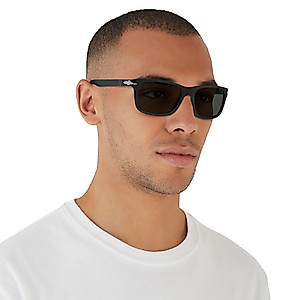 Persol PO3048S Rectangular Sunglasses, Black/Green Polarized, 58 mm