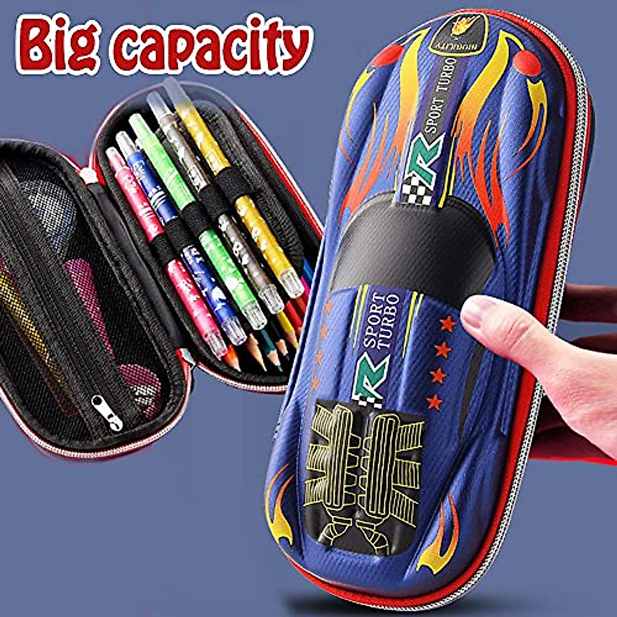 Lrrtwer Pencil Case Car Supercar Pen Case Organizer Stationery for Kids Boys Girls Student Cartoon Pencil Box 3D EVA Large Capacity (Blue01)