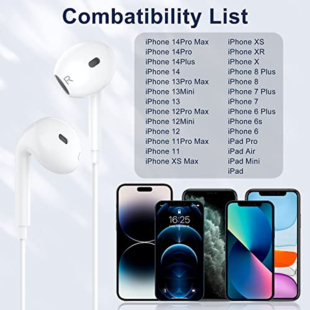 2 Pack Earbuds for iPhone Headphones Wired,Earphones with Lightning Connector (Built-in Microphone & Volume Control)【MFi Certified】Noise Isolating Headsets for iPhone 14/13/12/11/XR/XS/X/8