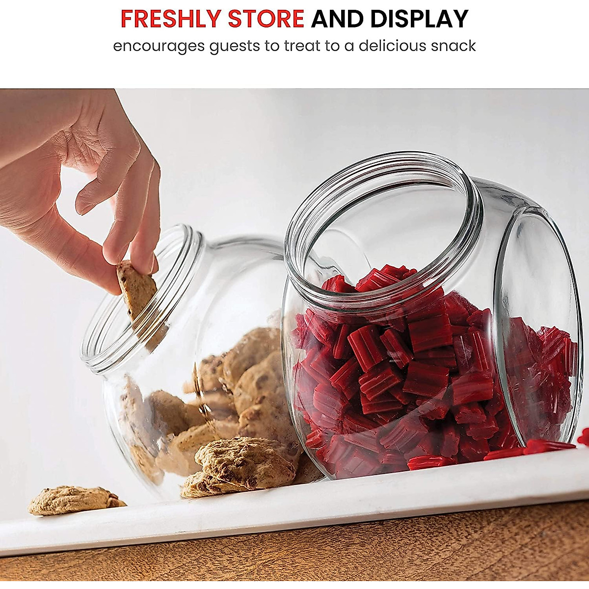 Bormioli Rocco PANDORA Glass Candy Jar 75½-Ounce Cookie Jar (2 Pack) With Plastic Airtight Seal Lid 2-Way Display, Bulk-Food Storage Jar for Snacks, Dry Food, Jelly Beans Canister, Apothecary Jars.