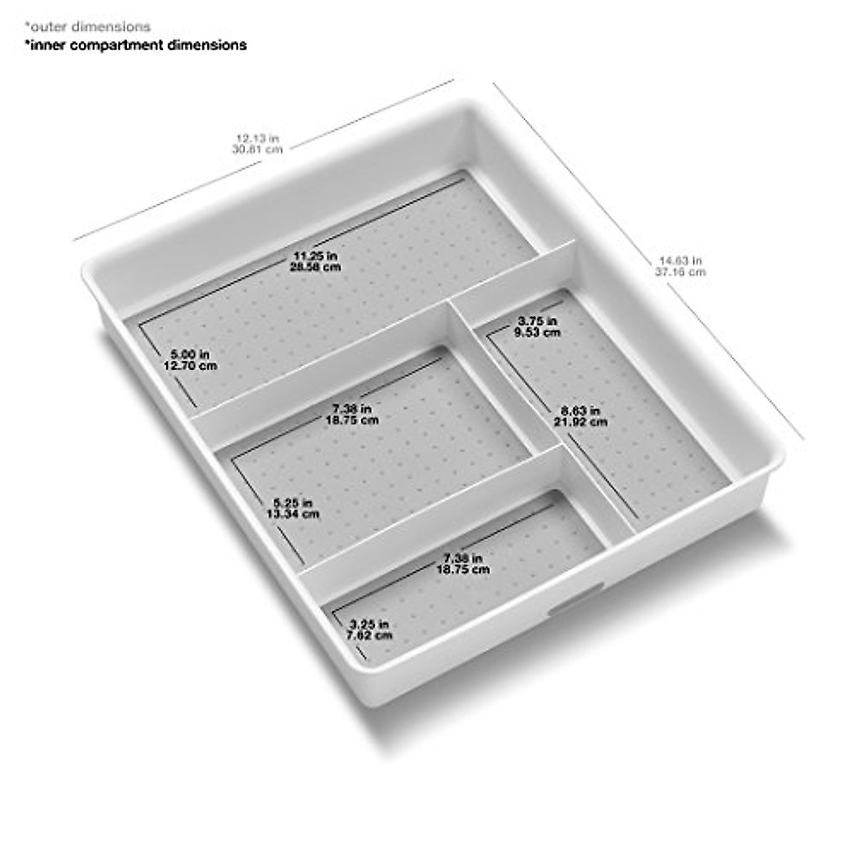 madesmart - 15222 Basic Gadget Tray Organizer - White | BASIC COLLECTION | 4-Compartments | Multi-Purpose Storage | Non-slip Lining | Easy to Clean | Durable | BPA-Free