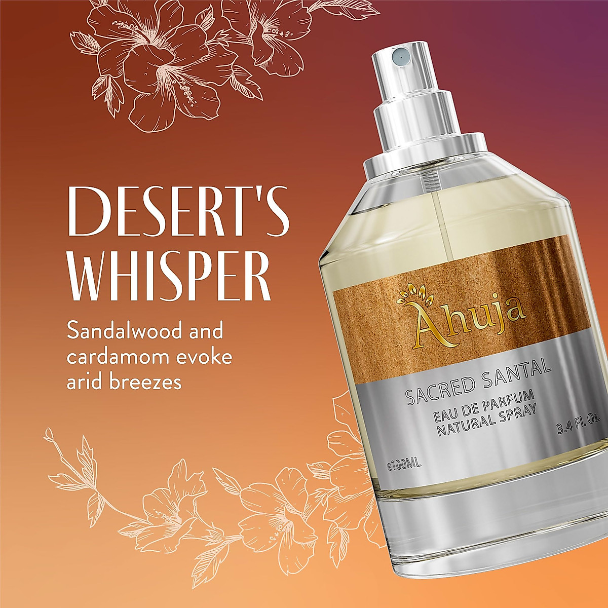 AHUJA Sacred Santal Eau de Parfum 3.4 fl oz -Unisex Perfume,Sandalwood,Violet Leaves and Cardamom,Earthy Woody Scent w/Spicy Notes,Best Alternative for Santal 33