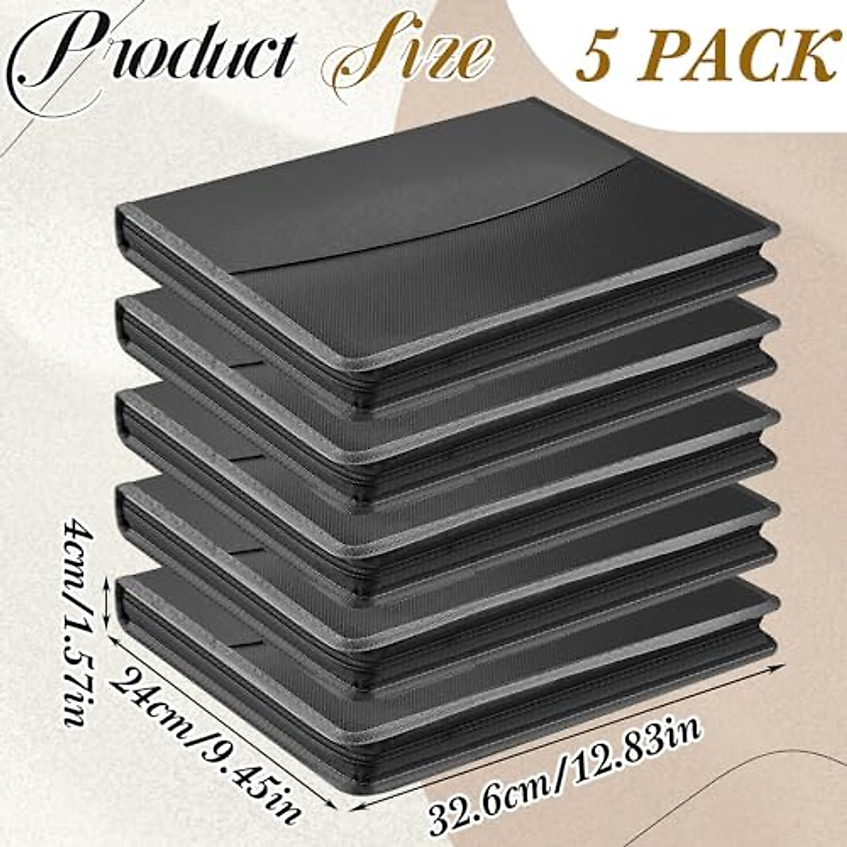 Cholemy 5 Pack 3 Ring Zippered Binder 1 in Portfolio Organizer for 9" x 12'' Documents Binder with Zipper Business Checkbook Binder for School Check Document Paper Notes, 200 Sheet Capacity (Black)