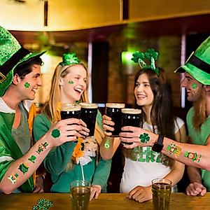 XIYOKA 140+ Pcs St Patricks Day Tattoos, 34 Sheets Unique St. Patrick's Day Tattoos Stickers, Shamrock Green Temporary Tattoos, Lucky Clover Tattoos for Kids Party Favors Accessories Irish Party