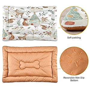 Kigai Woodland Animals Pet Bed Mat, Soft Cozy Crate Pet Mattress, Anti-Slip Bottom Machine Washable Pet Mat for Dog Sleeping