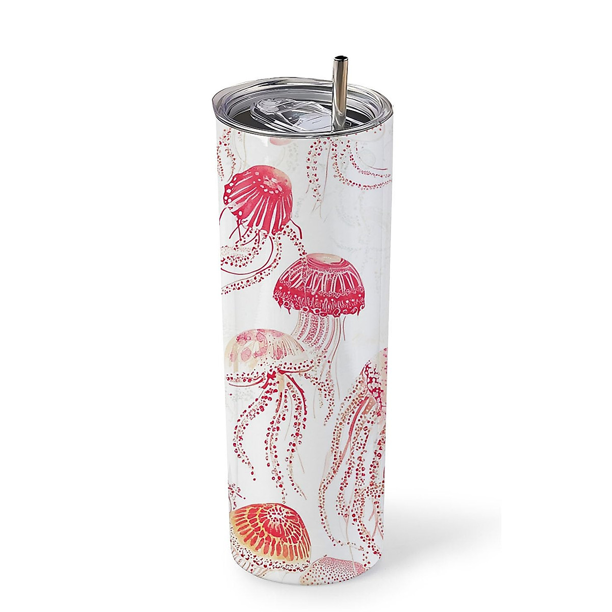 Medpol Minimalism jellyfish print cups tumbler with lid and straw 20 oz insulated tumbler，Colorful jellyfish cute sippy cups stainless insulated travel coffee mugs for women