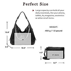 DOURR Hobo Bags for Women Faux Leather Hobo Handbags Ladies Shoulder Tote Bag Everyday Purse (Black - 2pcs)