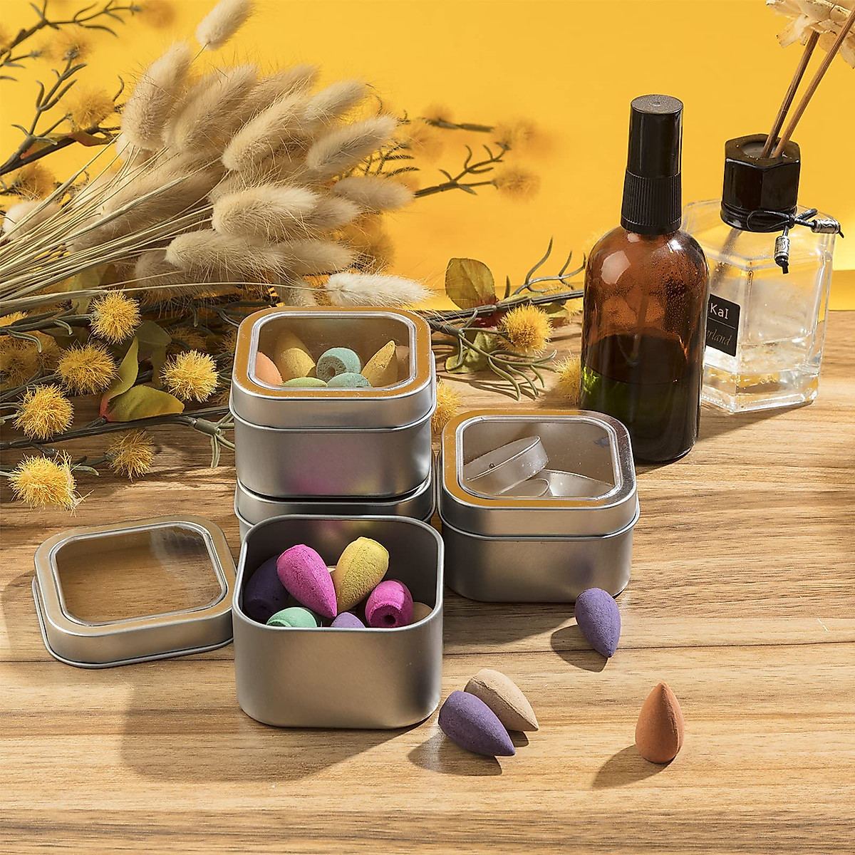 Square Metal Tins with Window Lids,15-Pack Empty Square Silver Tins for Candle Making, Candies, Gifts & Treasures (8 OZ)