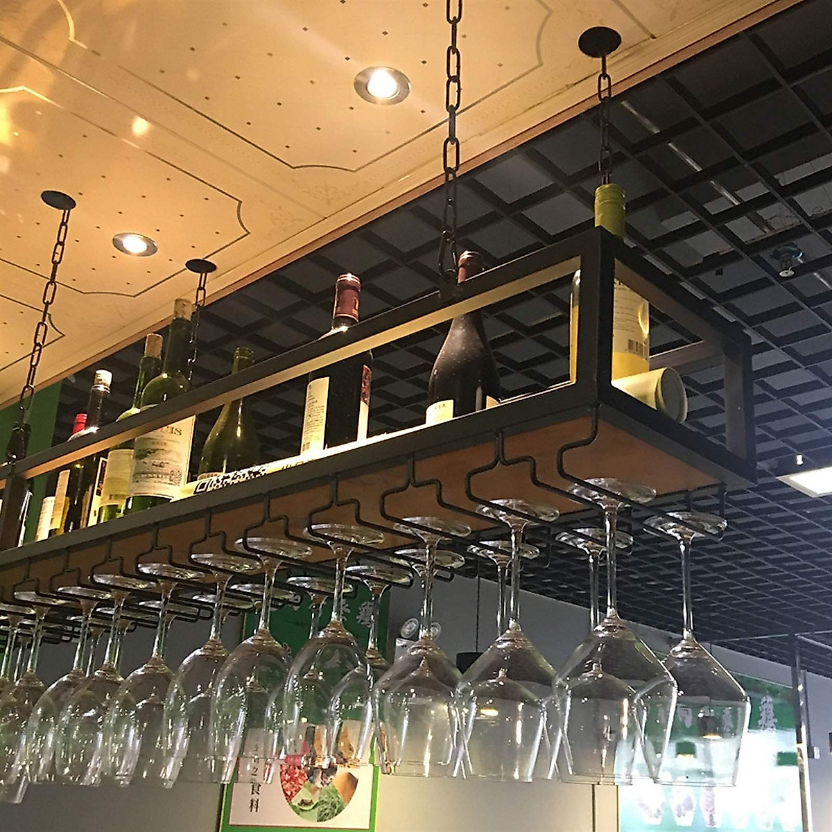 Ceiling Decoration Ceiling Shelf Ceiling Wine Rack Height-Adjustable Decoration Shelf,Retro Iron Solid Wood Ceiling Shelf Single-Layer,for Bars/Restaurants/Kitchens (Size : 100X25X