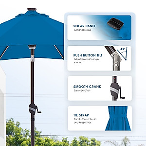 BLUU MAPLE 9 FT Outdoor Solar Patio Umbrella LED Table Umbrellas with 16 LED Strip Lights & Hub Light, Aluminum Frame, 3 YEARS Fade Resistance & UV Protection Fabric (Royal Blue)