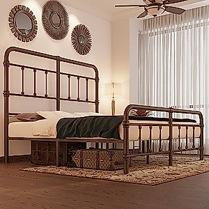 Geltanny King-Bed-Frame-Vintage-Farmhouse 49 inch Tall-headboard-Iron - Platform Mattress Foundation,No Box Spring Needed (Dark Bronze)