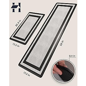 Homergy Anti Fatigue Kitchen Mats for Floor 2 PCS, Memory Foam Cushioned Rugs, Comfort Standing Desk Mats for Office, Home, Laundry Room, Waterproof & Ergonomic, 17.3×30.3&17.3×59 ×0,47", Fabric Black