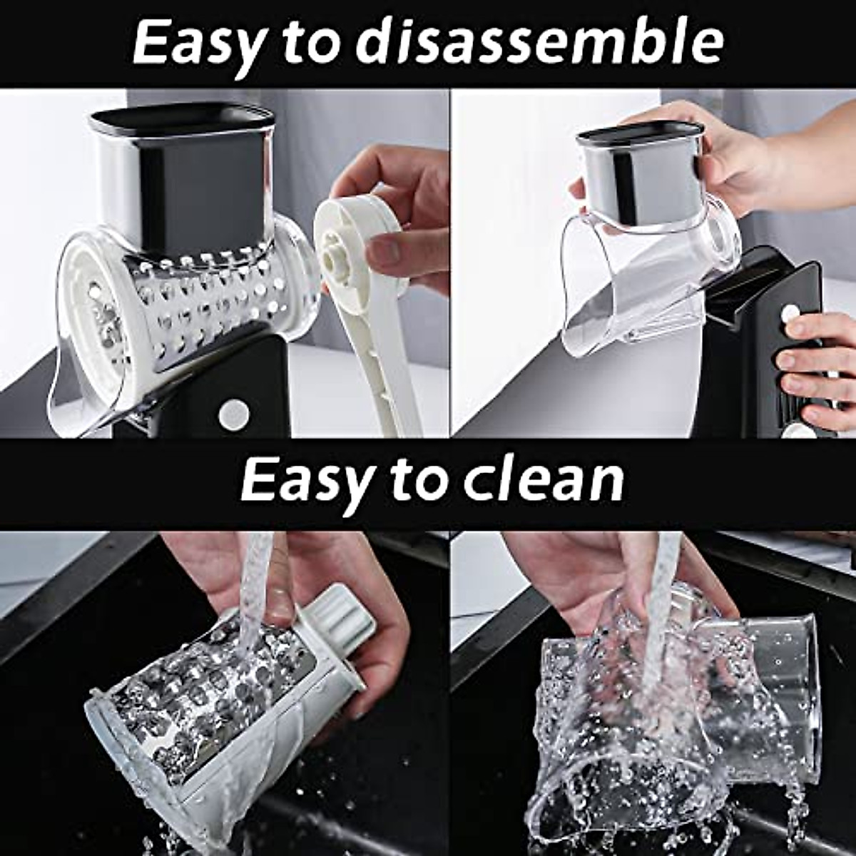 VEKAYA 5 in 1 Rotary Cheese Grater with Handle [5 Interchangeable Stainless Steel Blades] Cheese Shredder Food Vegetable Grader Hand Crank Grater for Kitchen with Bonus Storage Box for Blades - Black