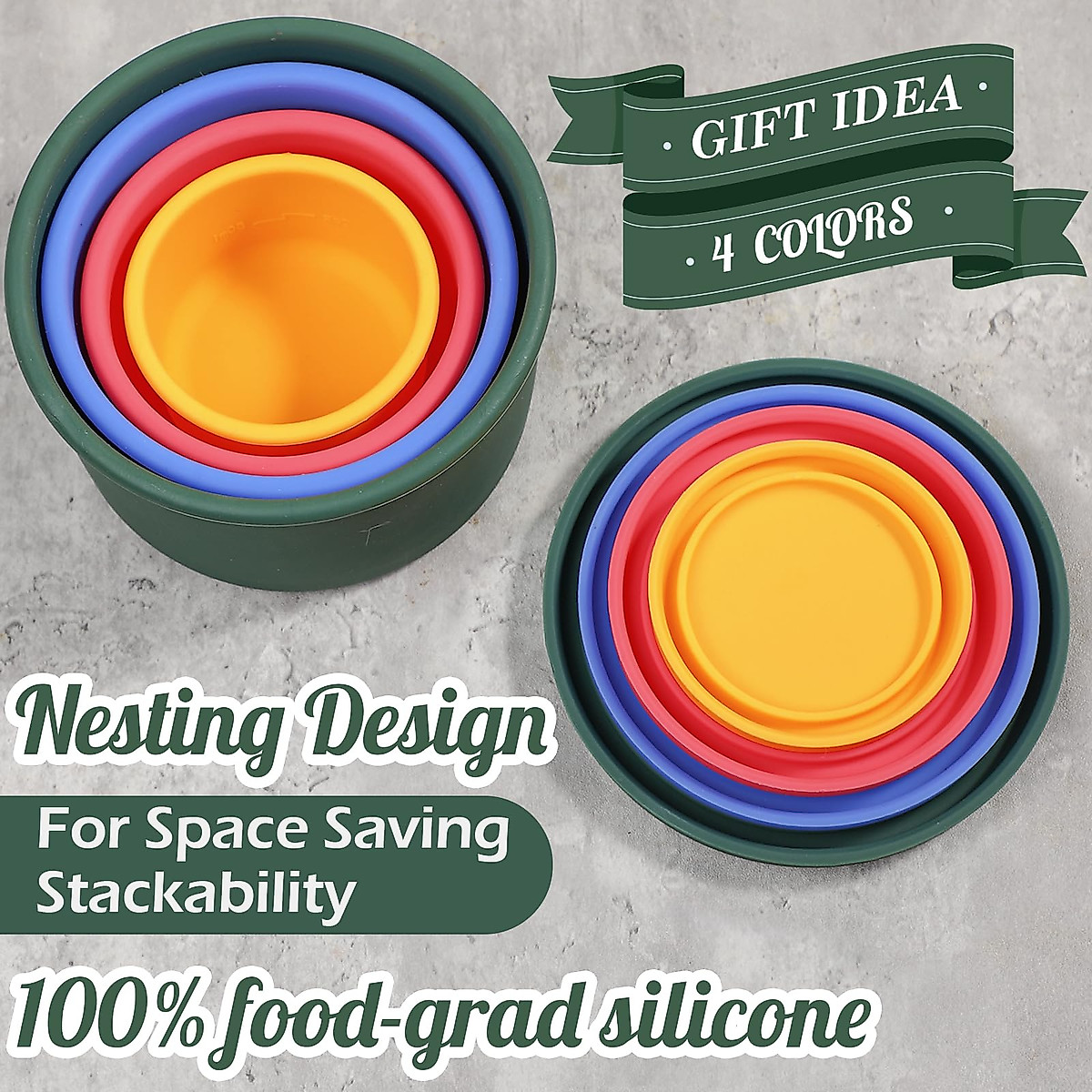 Webake Silicone Food Storage Containers with Lids, Large Nesting Portion Control Containers for Lunch Snack, Set of 4 (3oz,6oz,12oz,20oz)