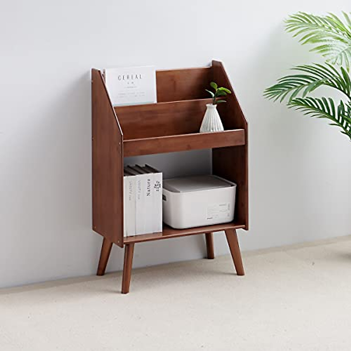 Maydear Bamboo Magazine Rack, Free-Standing Simple Bookshelf，Space-Saving, for Transporting Newspapers, Magazine，Book, Walnut