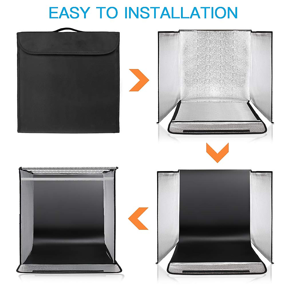 FOSITAN Photo Box, 24''x24''x24'' Portable Photo Studio Professional Light Box 126 LED Brightness Dimmable Shooting Tent with 8 Backdrops for Product Advertising Like Jewellery, Food, Bags, Shoes