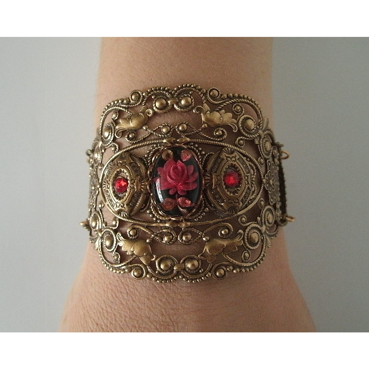 Rose Cuff Bracelet, handmade jewelry gothic victorian edwardian art nouveau steampunk art deco