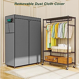 LEHOM G1C Heavy Duty Clothes Rack with Cover, Rolling Garment Rack for Hanging Clothes, Portable Closets with Oxford Fabric Cover, Freestanding Clothing Rack on Wheels, Storage Wardrobe for Bedroom