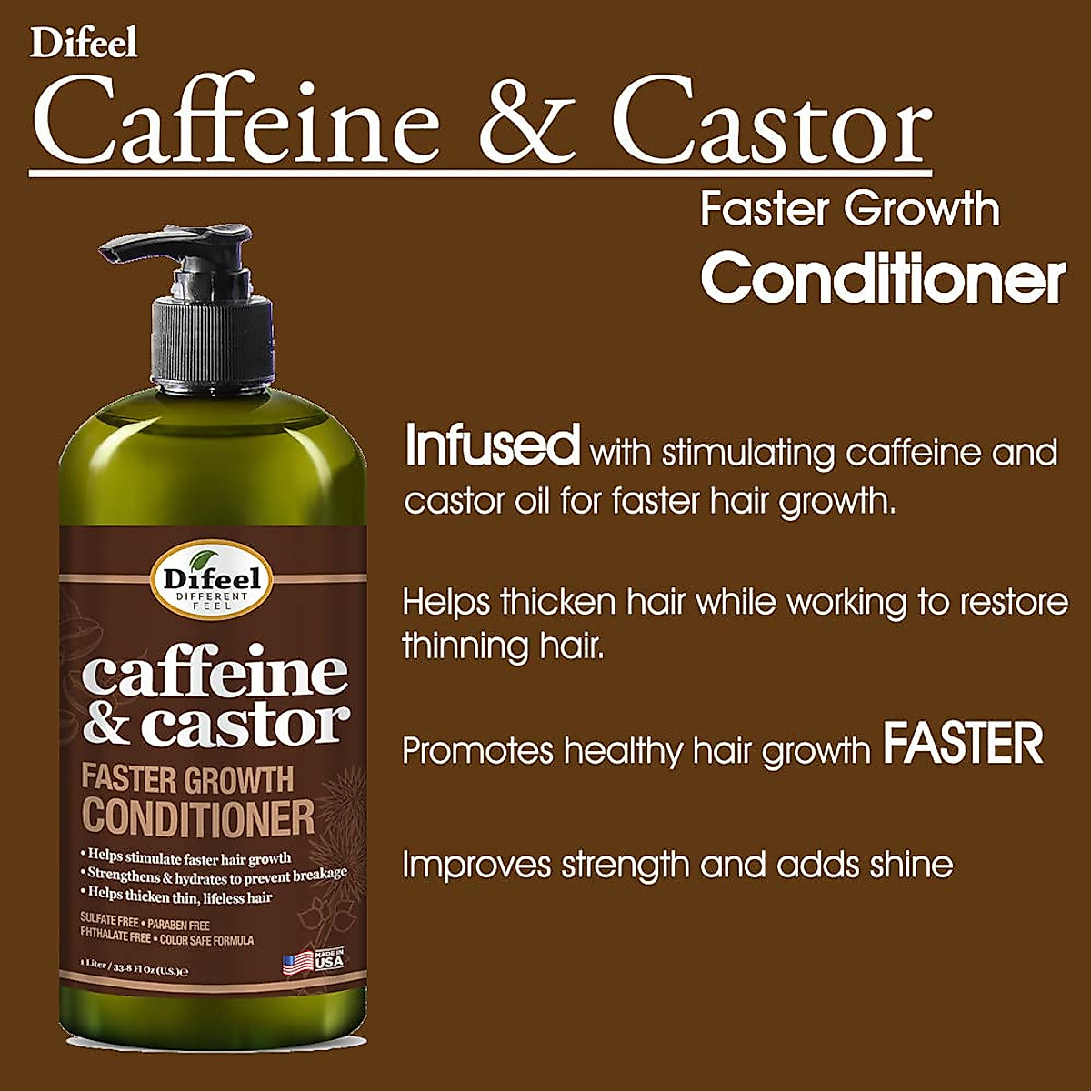 Difeel Caffeine & Castor Conditioner for Faster Hair Growth 33.8 oz.