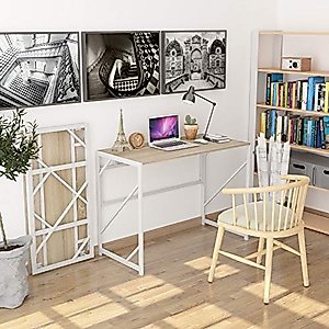 Elephance 40" Folding Computer Desk No Assembly Needed Foldable Small Home Office Desk Study Writing Desk Gaming Table for Small Space (Beige)