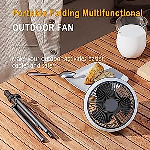 Orfonbi Portable Fold Standing Fan, 4 Speeds Oscillating Fan with Remote Control, Battery Powered Floor Fan,5-48H Working Desk Fan with, 2 Light Mode, Height & Angle Adj