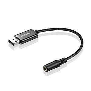DUKABEL USB to 3.5mm Jack Audio Adapter, USB to Aux Cable with TRRS 4-Pole Mic-Supported USB to Headphone AUX Adapter Built-in Chip External Sound Card for PC PS4 PS5 and More [9.8 inch]