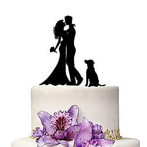 YAMI COCU Wedding Cake Topper Bride and Groom, Mr & Mrs Cake Toppers With Dog Wedding Aniversary Party Engagement