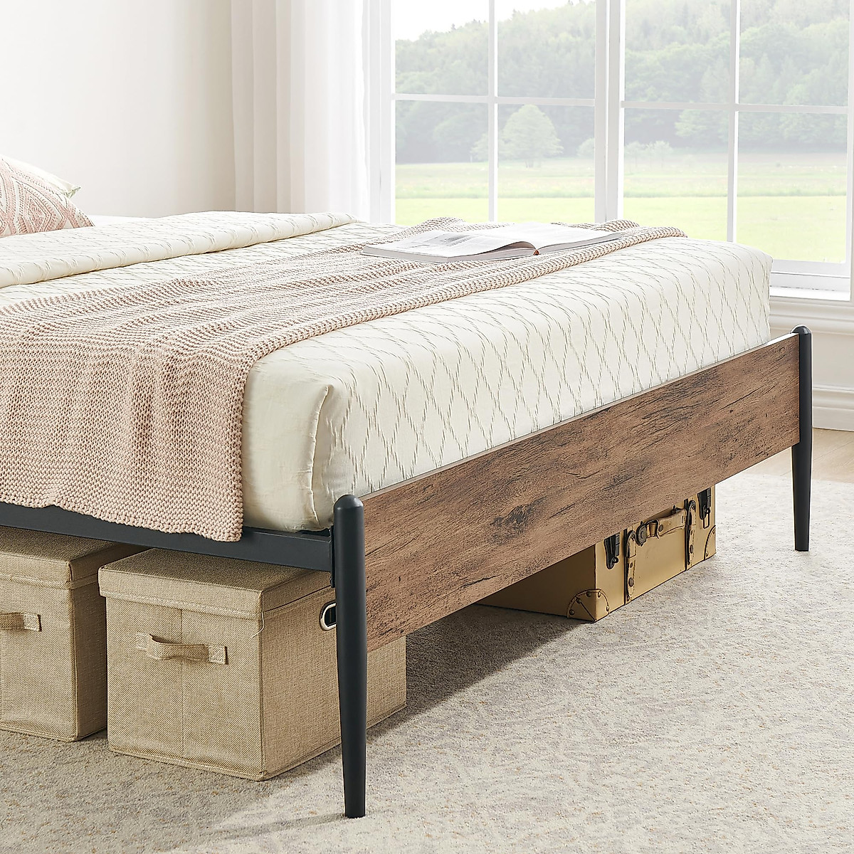 IDEALHOUSE 2024 Vintage 13 Inch Queen Bed Frame – 30 Minutes Assembly Metal Platform Bed Frame with Headboard and Footboard, Non-Slip, Noise-Free