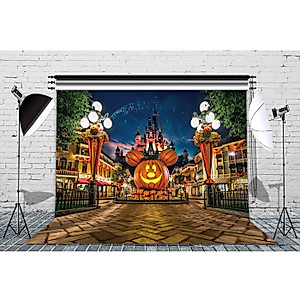 DHXXSC 10X10FT Halloween Pumpkin Backdrop Night Street Backdrop Travel Happy Halloween Party Vinyl Banner Birthday Party Decoration Background DH-122