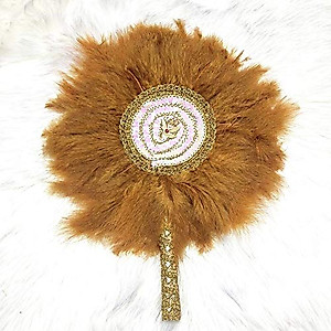 Handmade Custom African Bride Wedding Fan with Sequins Stones Nigerian Wedding Feather Fan for Photo Props Party Wedding Favors