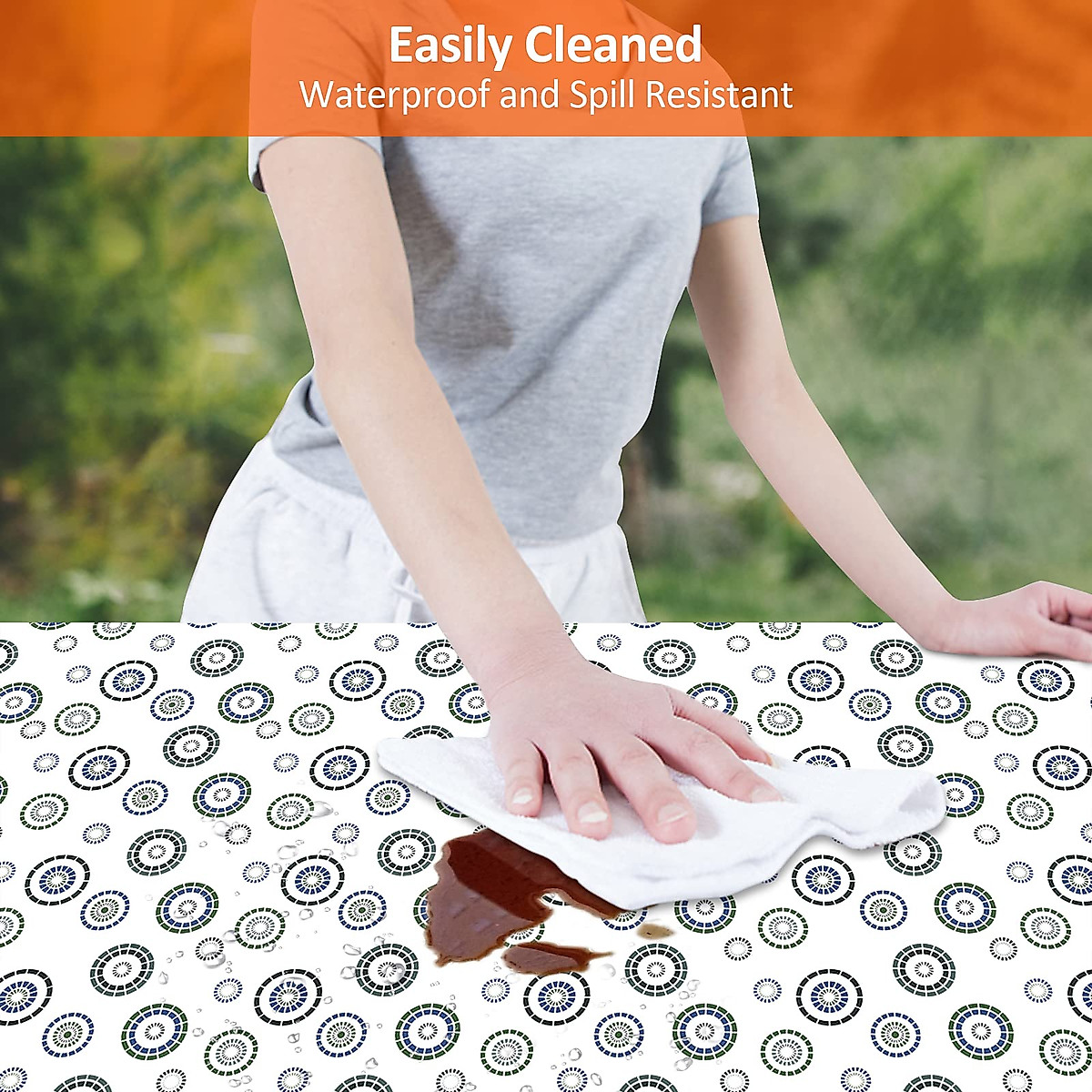 KENOBEE 6ft Picnic Table and Bench Fitted Cover, 72" Flannel Backing Elastic Edge Waterproof Wipeable Plastic Cover Fitted Vinyl Tablecloth for Home Goods Indoor Outdoor Patio, Blue Flywheel