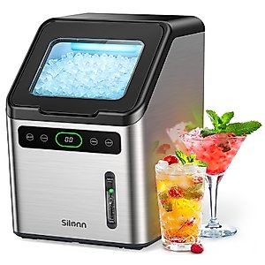 Silonn Nugget Ice Maker - Timer Ice Machine with Self-Cleaning, 44lbs per Day Pebble Ice Maker with Soft Chewable Ice, One-Click Operation Ice Machine for Home, Kitchen, Office