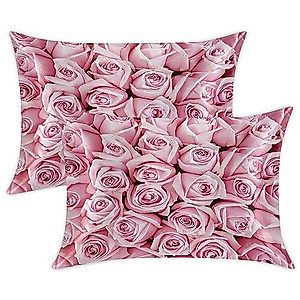 Pink Roses Satin Pillow Cases Silk Satin Pillowcase for Hair and Skin Standard Set of 2 Super Soft Silk Pillowcase with Envelope Closure (20x26 in)